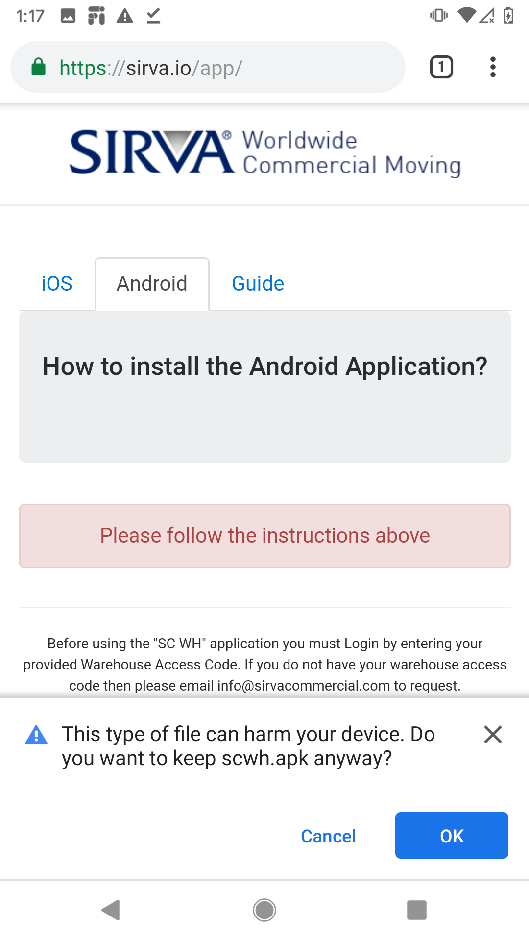 SIRVA Warehouse - App Installation Guide